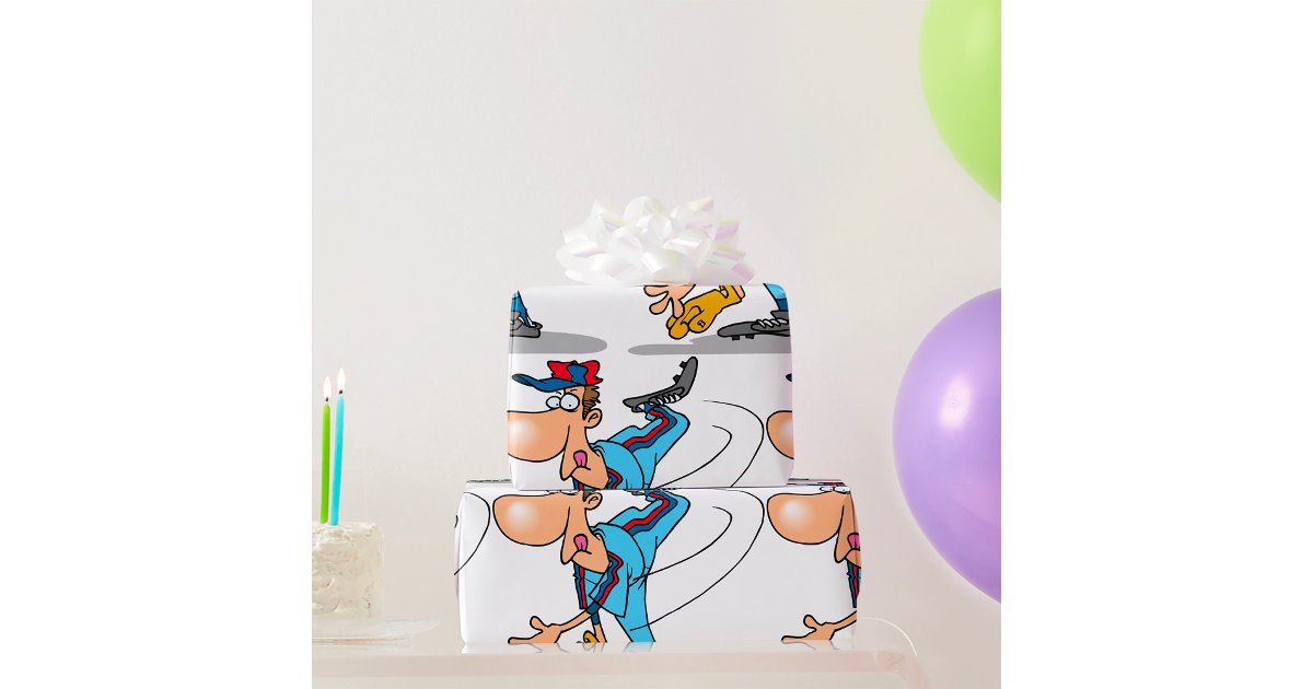 Funny Cartoon Baseball Pitcher Throwing a Fastball Wrapping Paper | Zazzle