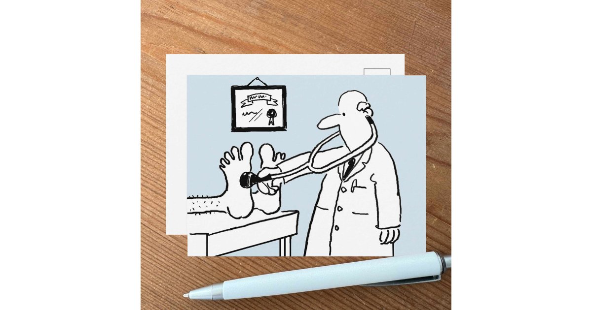 Funny Cartoon Doctor Using Stethoscope on Patient Postcard | Zazzle