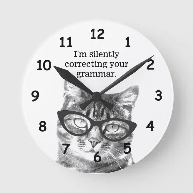 Funny cat grammar school teacher classroom wall round clock | Zazzle