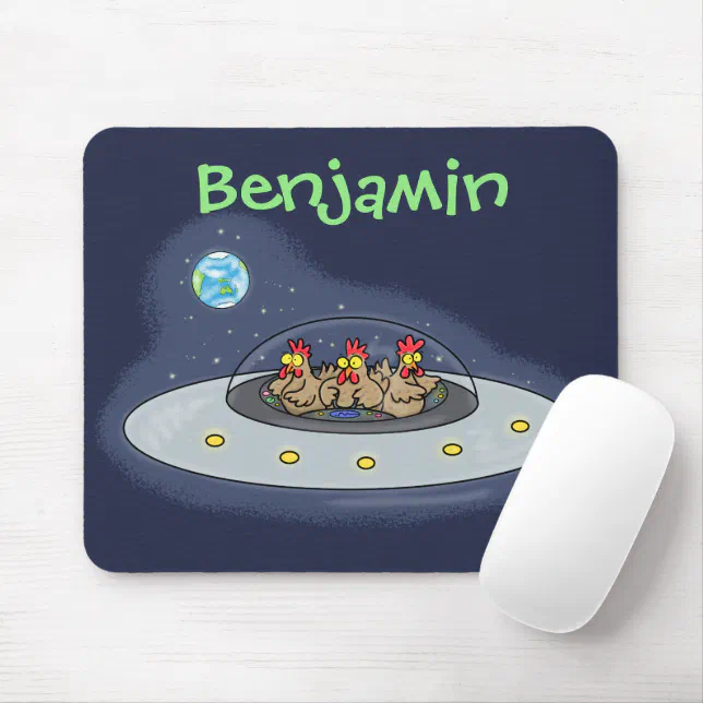 Funny chickens in space cartoon illustration mouse pad | Zazzle