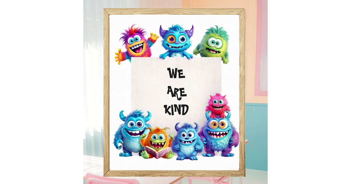 Funny Cute Monsters Classroom Decor Text Poster | Zazzle