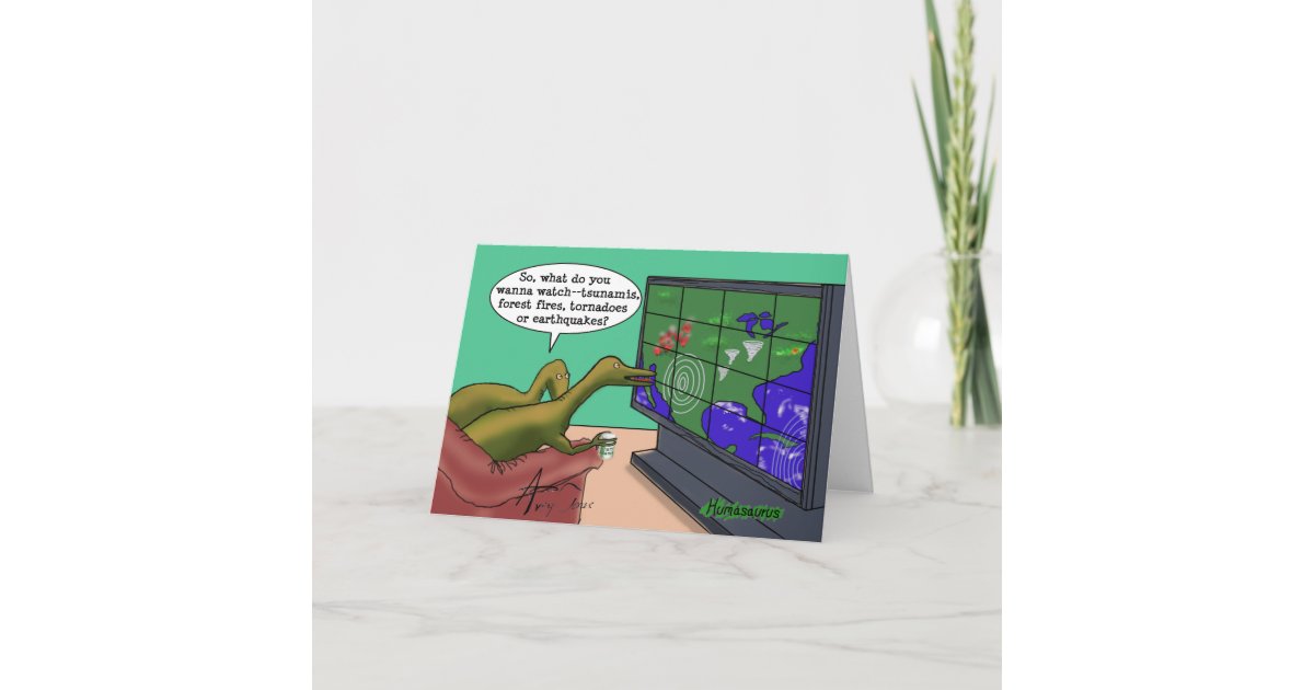 Funny Dinosaur Climate Change Dinosaur Cartoon Card | Zazzle