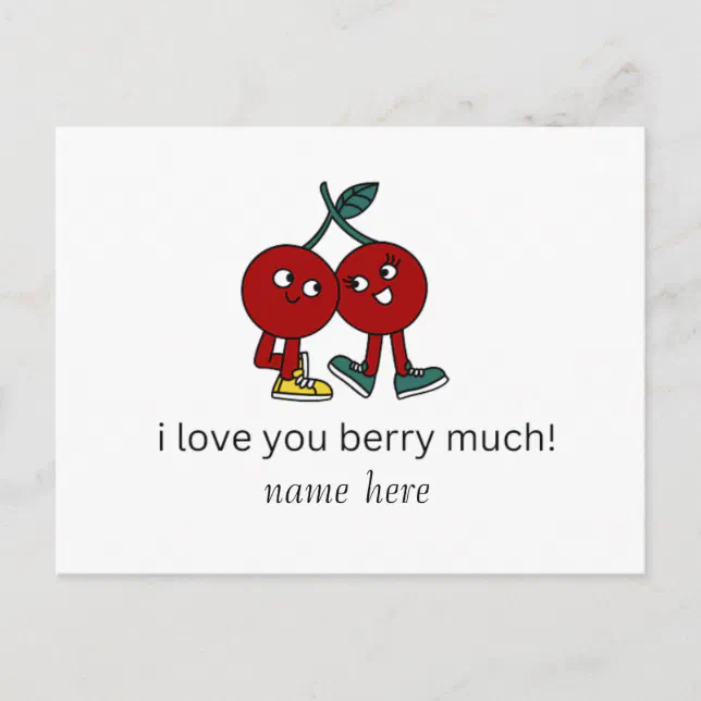 Funny I love you berry much Cute Cartoon Couple Holiday Postcard | Zazzle