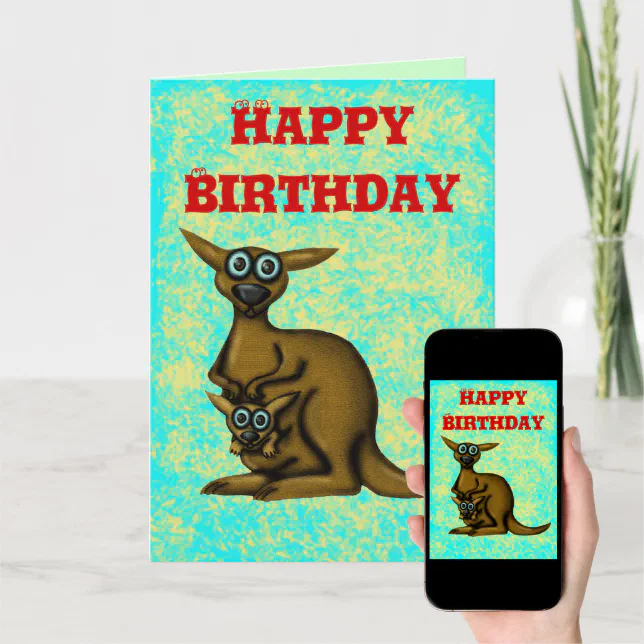 Funny kangaroo happy birthday card | Zazzle