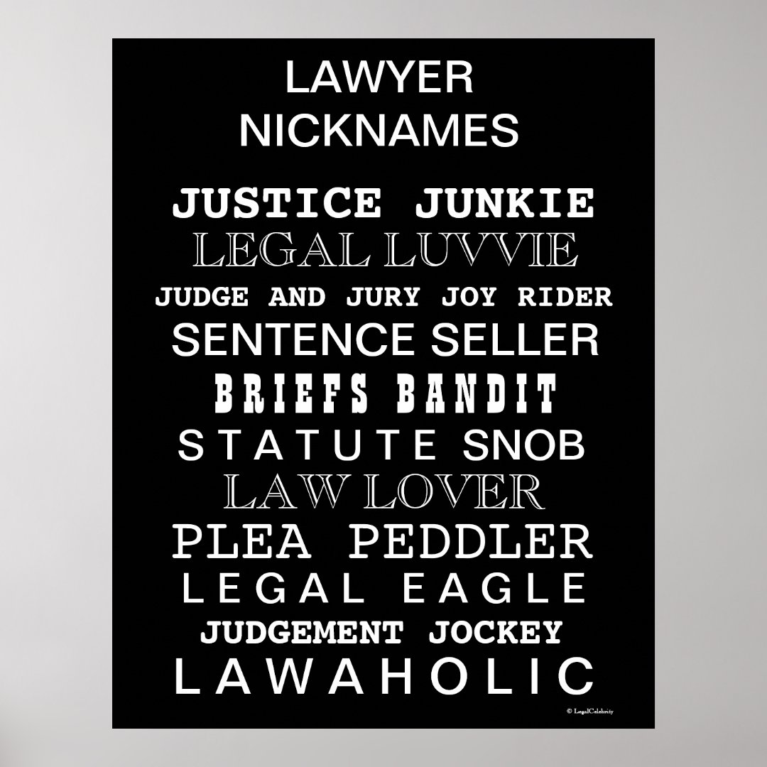 Funny Lawyer Nicknames and Synonyms Office Poster | Zazzle