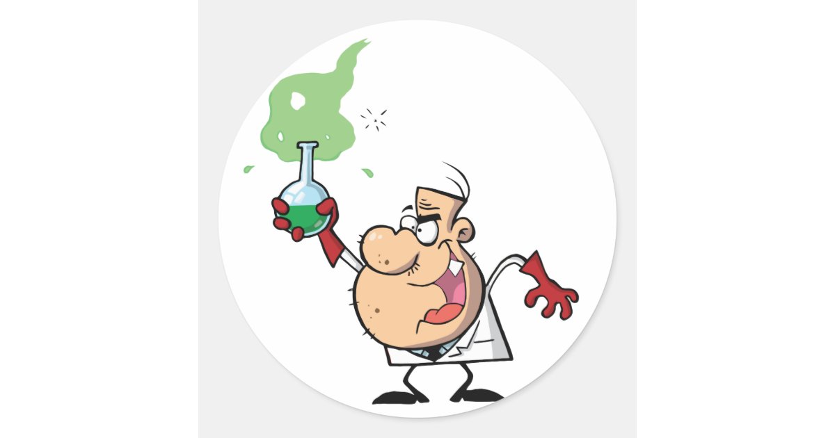 Funny Mad Scientist Holding Green Potion Classic Round Sticker | Zazzle