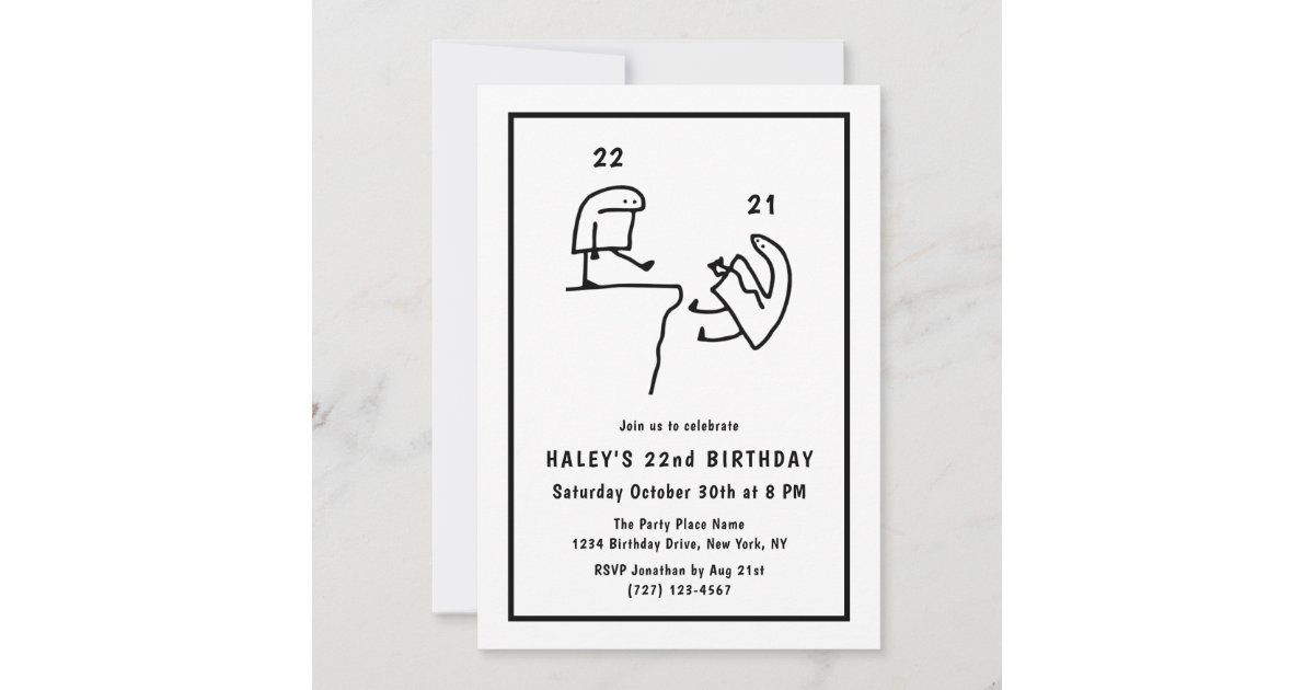 Funny Meme Humour Simple Black White 22nd Birthday Invitation | Zazzle