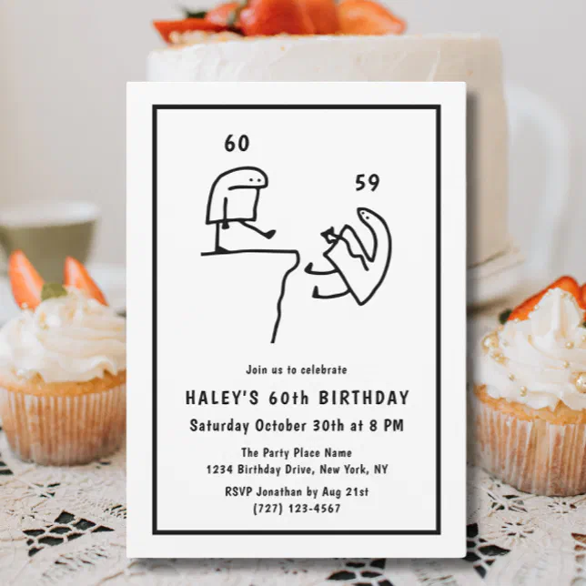 Funny Meme Humour Simple Black White 60th Birthday Invitation | Zazzle