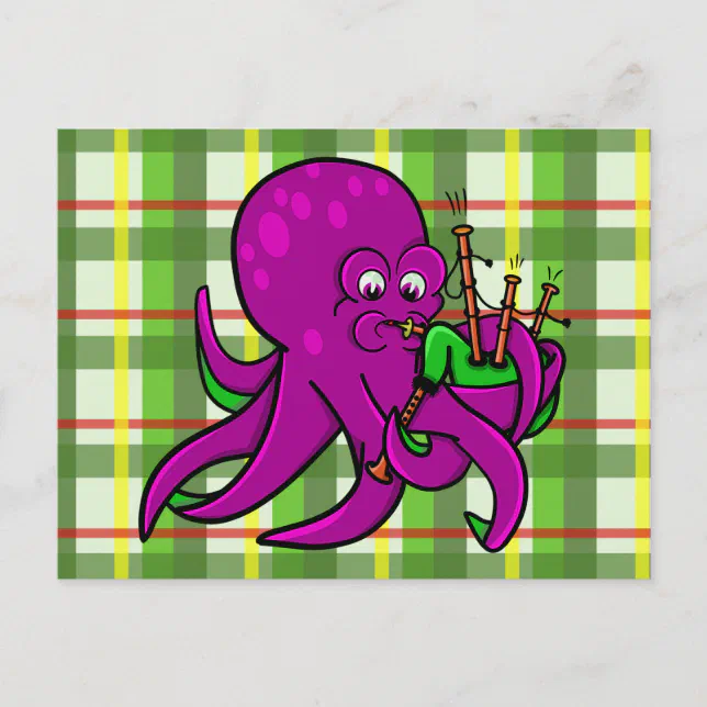Funny Octopus Illustration Cartoon Bagpipes Postcard | Zazzle