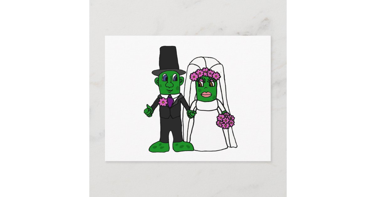 Funny Pickle Bride and Groom Wedding Art Postcard | Zazzle