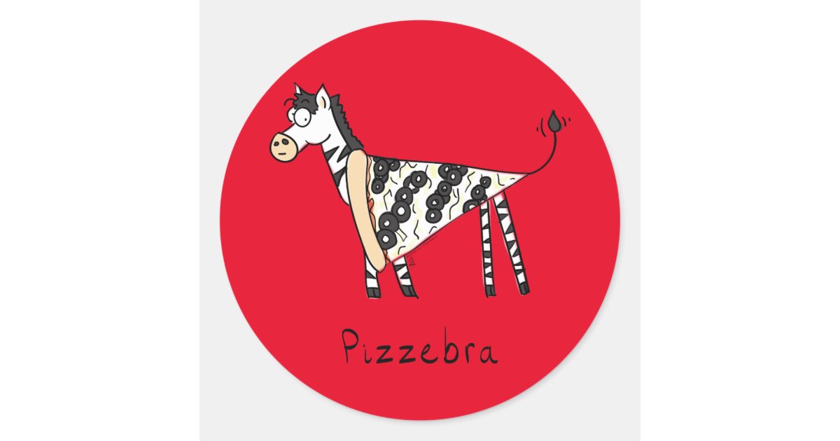 Funny Pizza Zebra Cute Cartoon Kids Classic Round Sticker | Zazzle