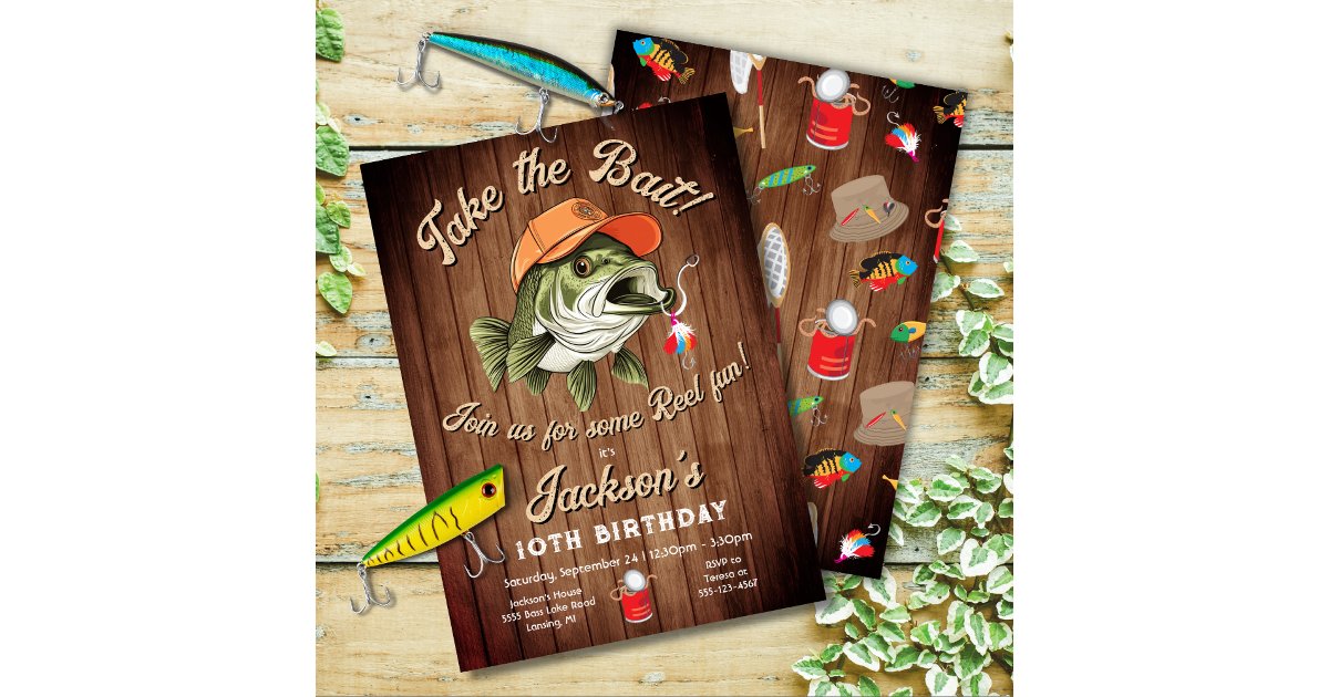 Funny take the bait Bass fishing birthday party Invitation | Zazzle
