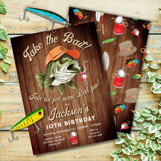 Funny take the bait Bass fishing birthday party Invitation | Zazzle