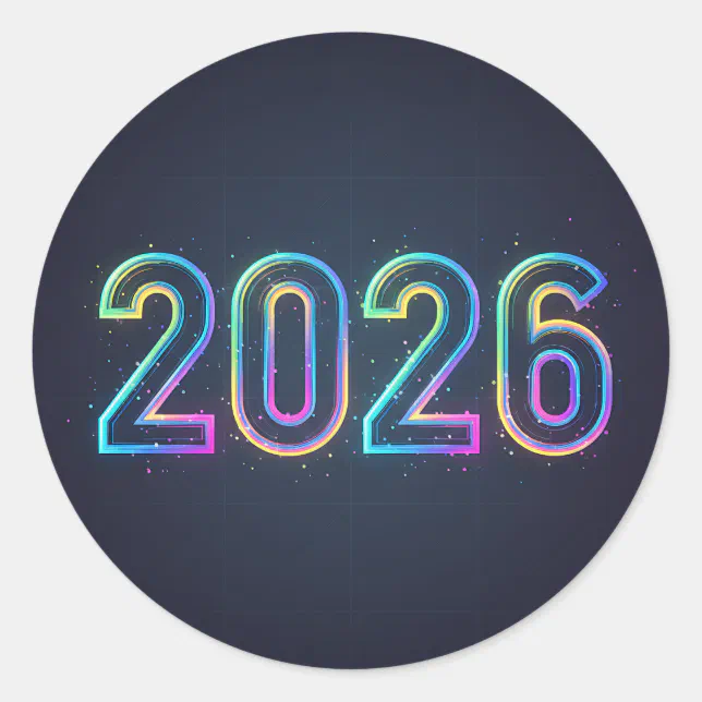 Futuristic glowing 2026 numbers with neon light classic round sticker ...