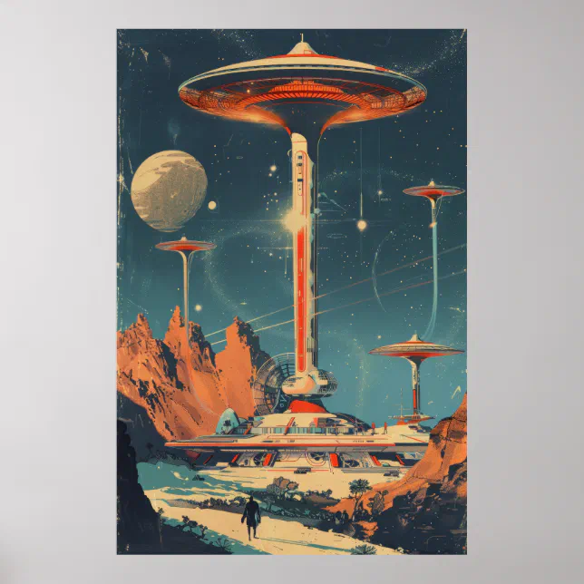 Futuristic Retroism Space Age Illustration Poster | Zazzle