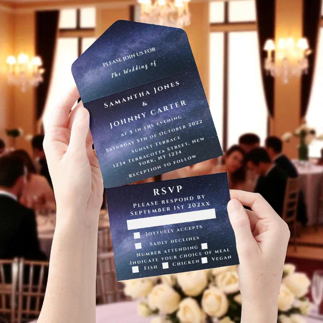 Galaxy Starry Night Sky Universe Wedding Nebula All In One Invitation ...