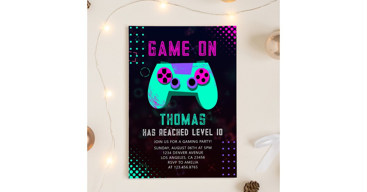 Game On | Level up Gamer Video game birthday Invitation | Zazzle