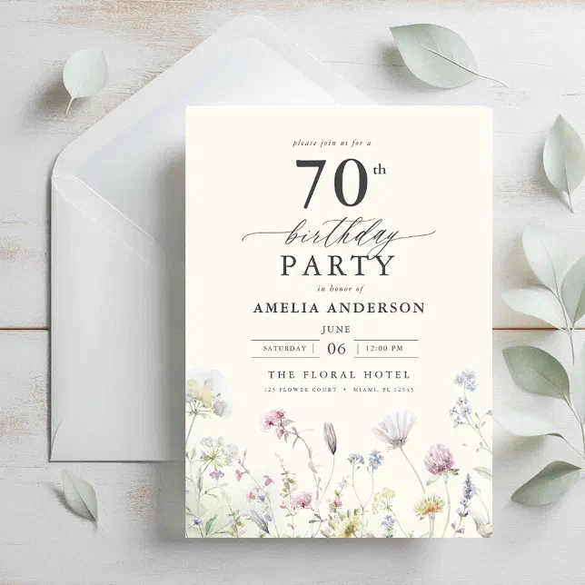 Garden Floral Calligraphy 70th Birthday Invitation | Zazzle