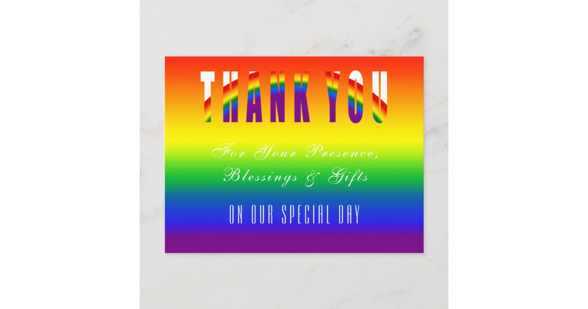 Gay Wedding Thank You LGBT Gay Pride Party Postcard | Zazzle