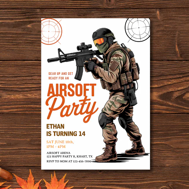 Gear Up Airsoft Battle Party Birthday Invitation | Zazzle