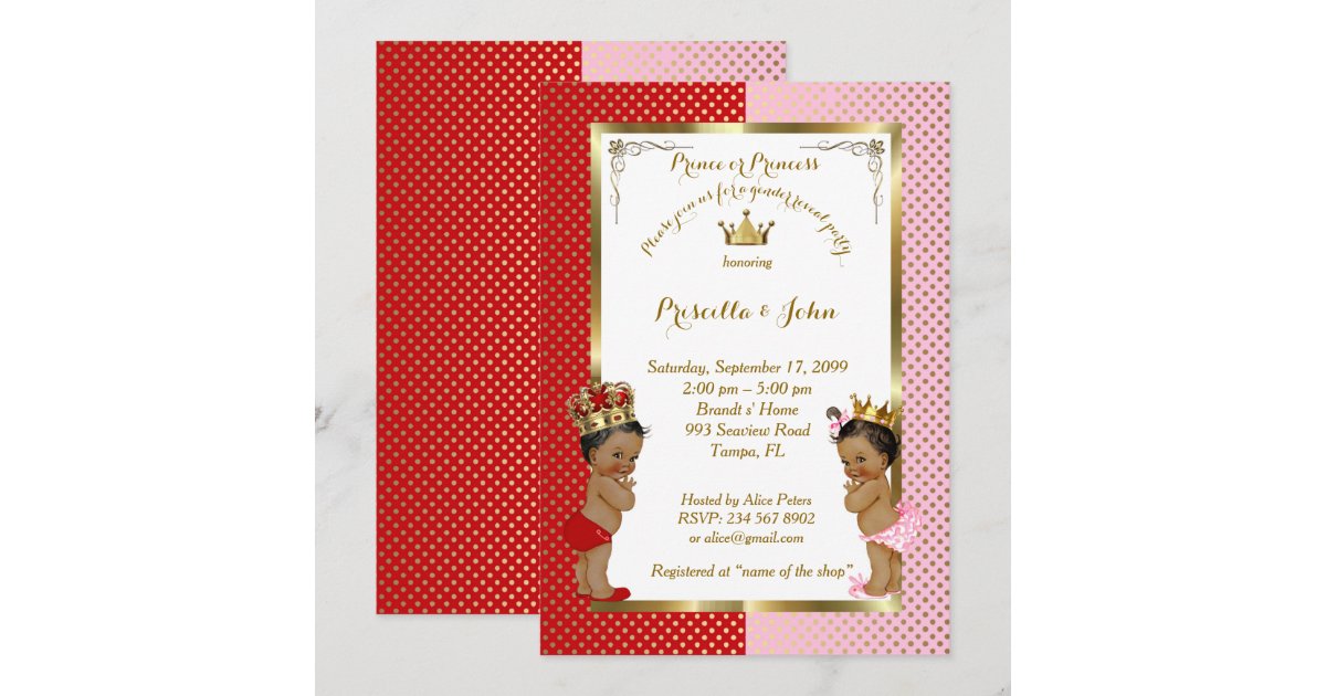 Gender Reveal Baby Shower, red, pink, gold Invitation | Zazzle