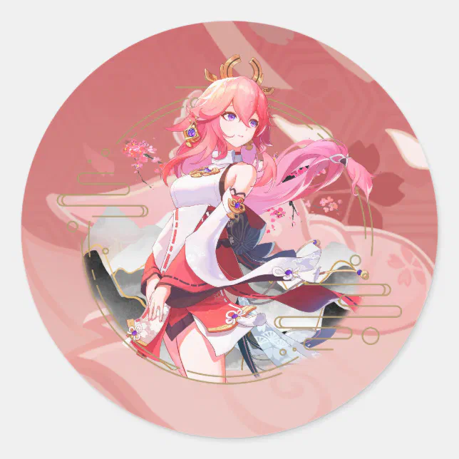 Genshin Impact Yae Miko Raposa Rosa Classic Round Sticker | Zazzle