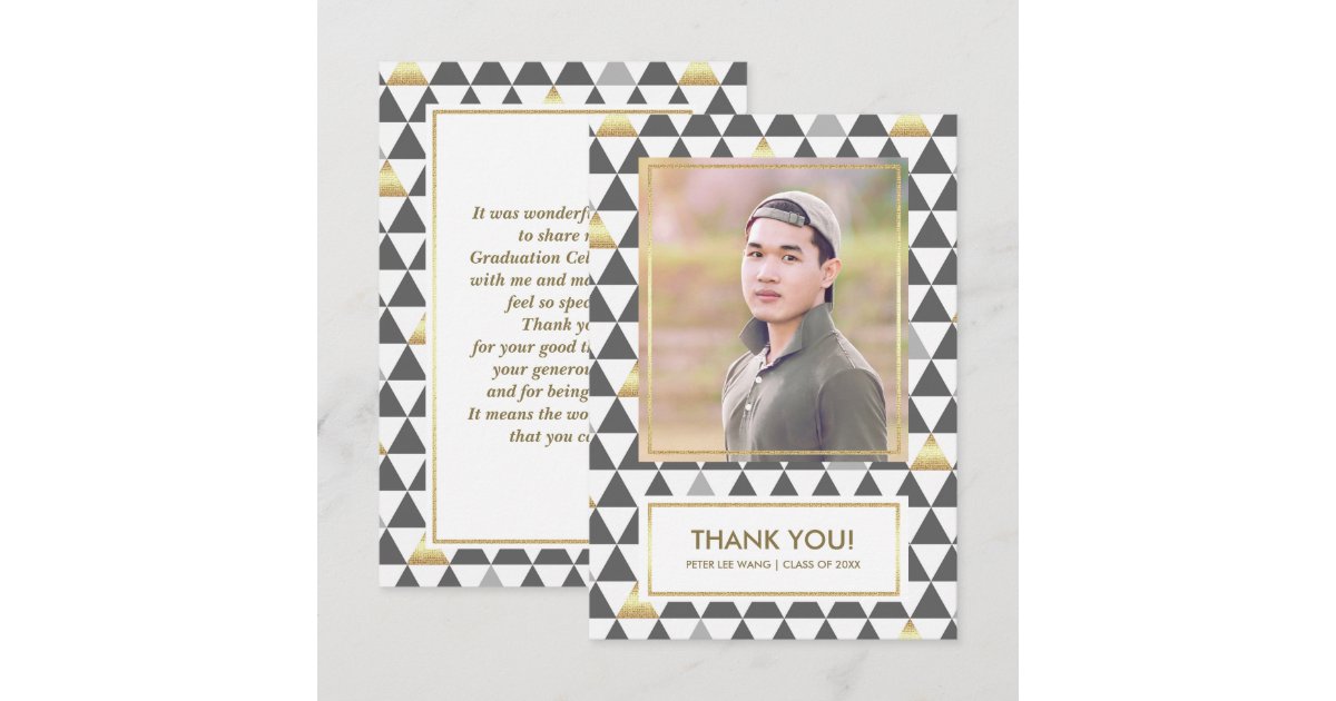 Geometric Pattern Graduation Thank You Photo Card | Zazzle