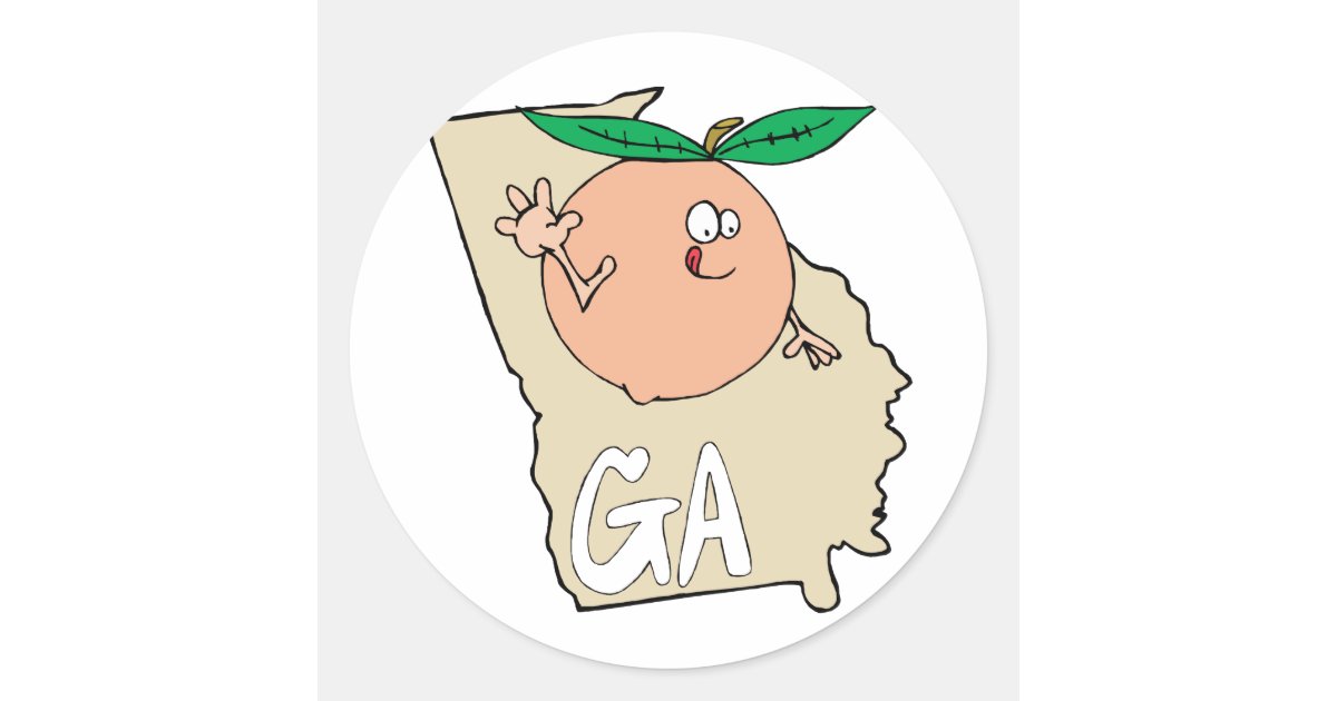 Georgia GA Cartoon Map with funny smiling peach Classic Round Sticker ...