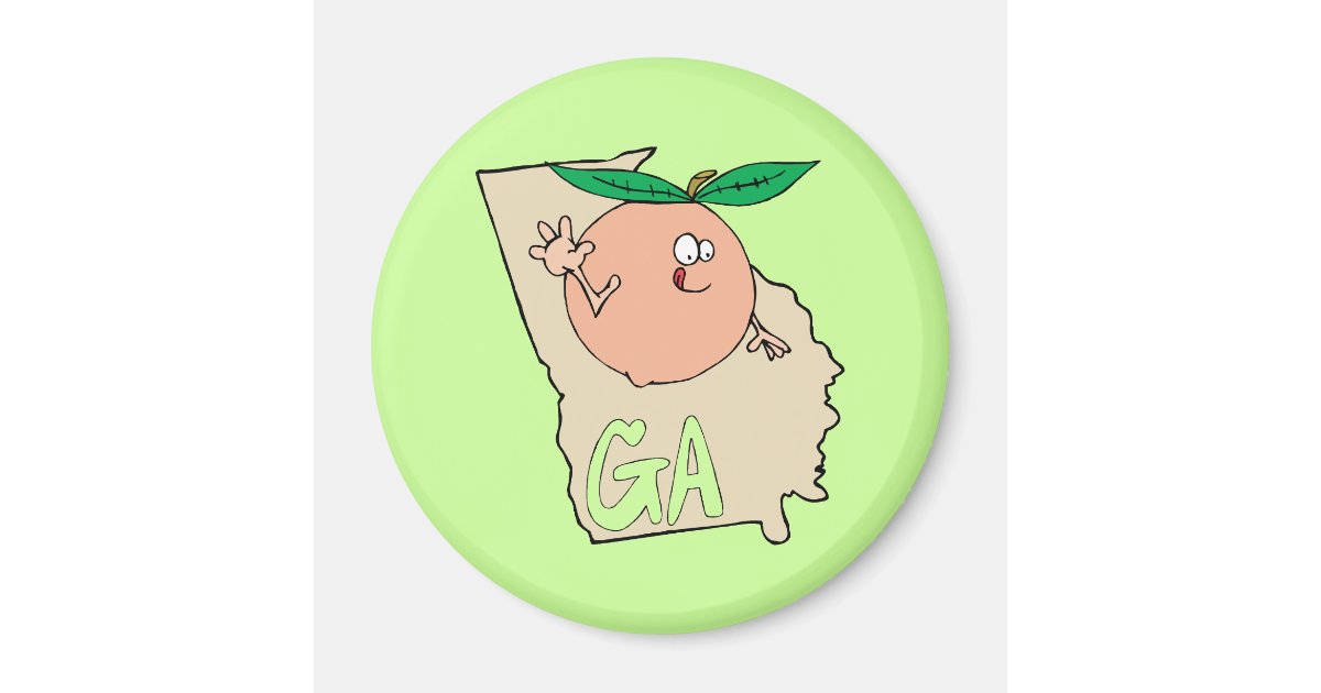 Georgia GA Cartoon Map with funny smiling peach Magnet | Zazzle