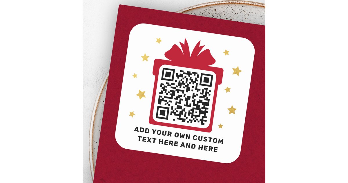 Gift box with faux golden stars QR code Christmas Square Sticker | Zazzle