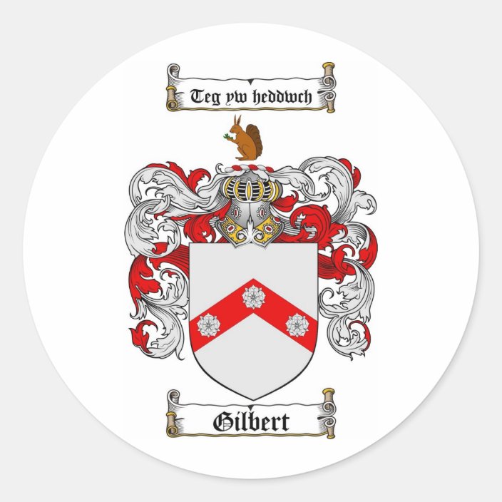 GILBERT FAMILY CREST - GILBERT COAT OF ARMS CLASSIC ROUND STICKER ...