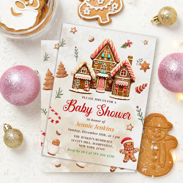 Gingerbread House Christmas Baby Shower Invitation | Zazzle