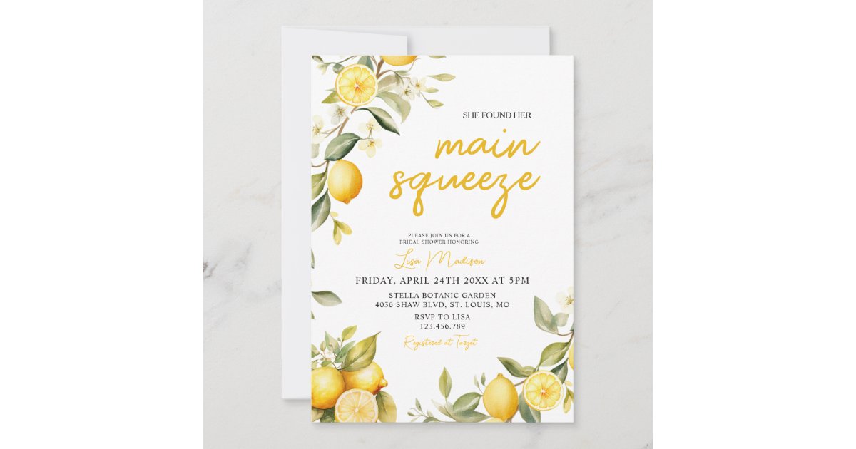 Gingham Lemon main squeeze Bridal shower Invitation | Zazzle