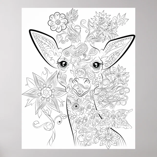 giraffe drawing adult coloring poster | Zazzle