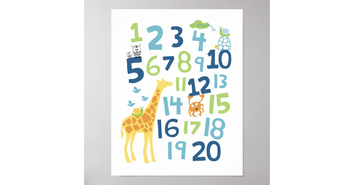 Giraffe number nursery wall art print | Zazzle
