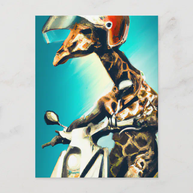 Giraffe Wearing Helmet on Motorcycle Modern AI Art Postcard | Zazzle