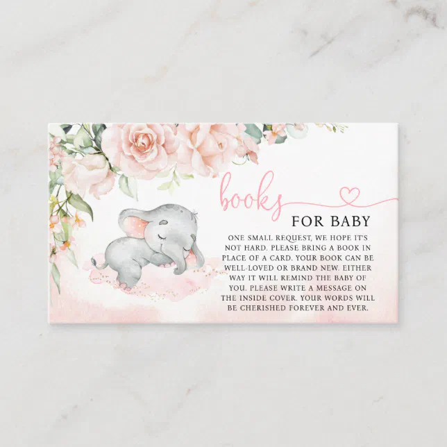 Girl Blush Elephant Baby Shower Books for Baby Business Card | Zazzle