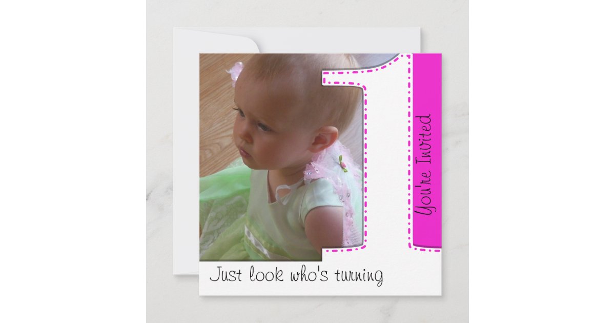 Girl Look Who's Turning 1 Birthday Invitation | Zazzle