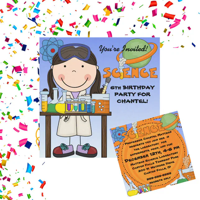 Girl Science Birthday Party Invitation | Zazzle