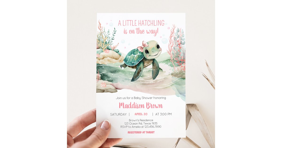 Girl Sea Turtle Baby Shower Invitation | Zazzle