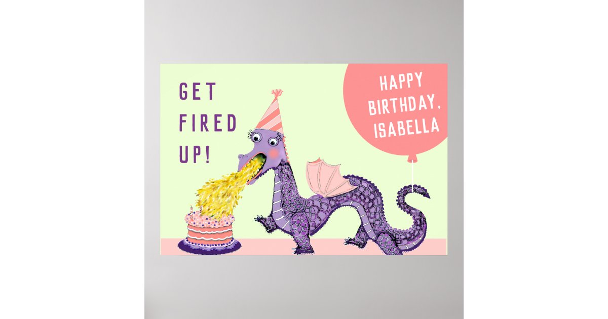 Girl's Dragon Birthday Party Invitations Poster | Zazzle
