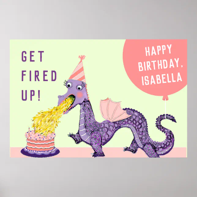 Girl's Dragon Birthday Party Invitations Poster | Zazzle