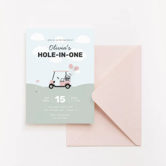 Girls' Pink Hole-In-One Golf 1st Birthday Invitation | Zazzle
