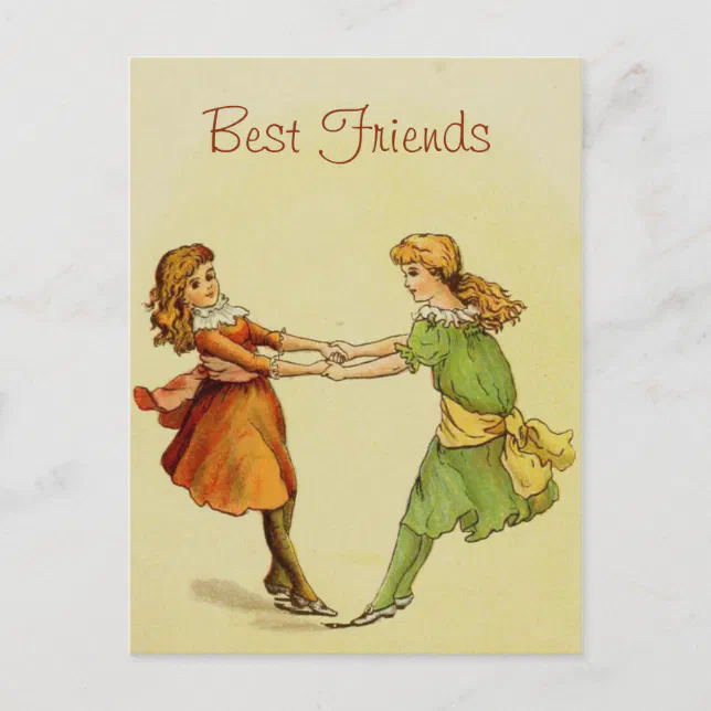 Girls Vintage Best Friends Postcard | Zazzle