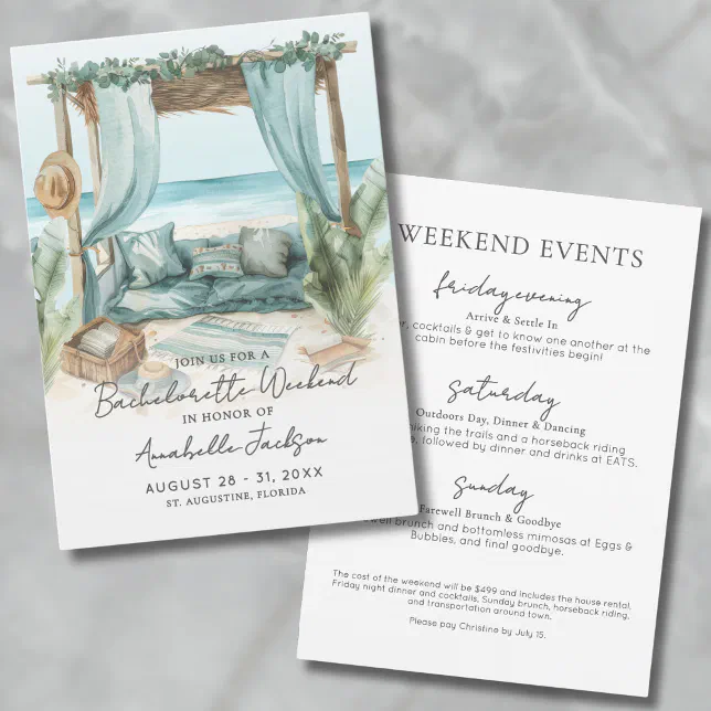 Girls Weekend Blue Beach Bachelorette Party Invitation | Zazzle