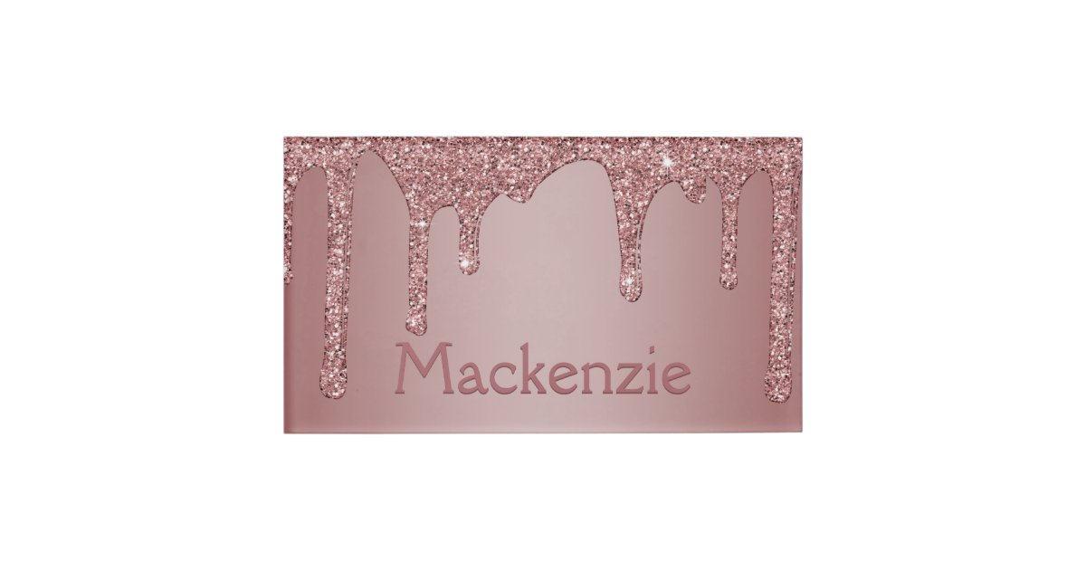 Girly Blush Pink Sparkle Glitter Drips Name Tag | Zazzle