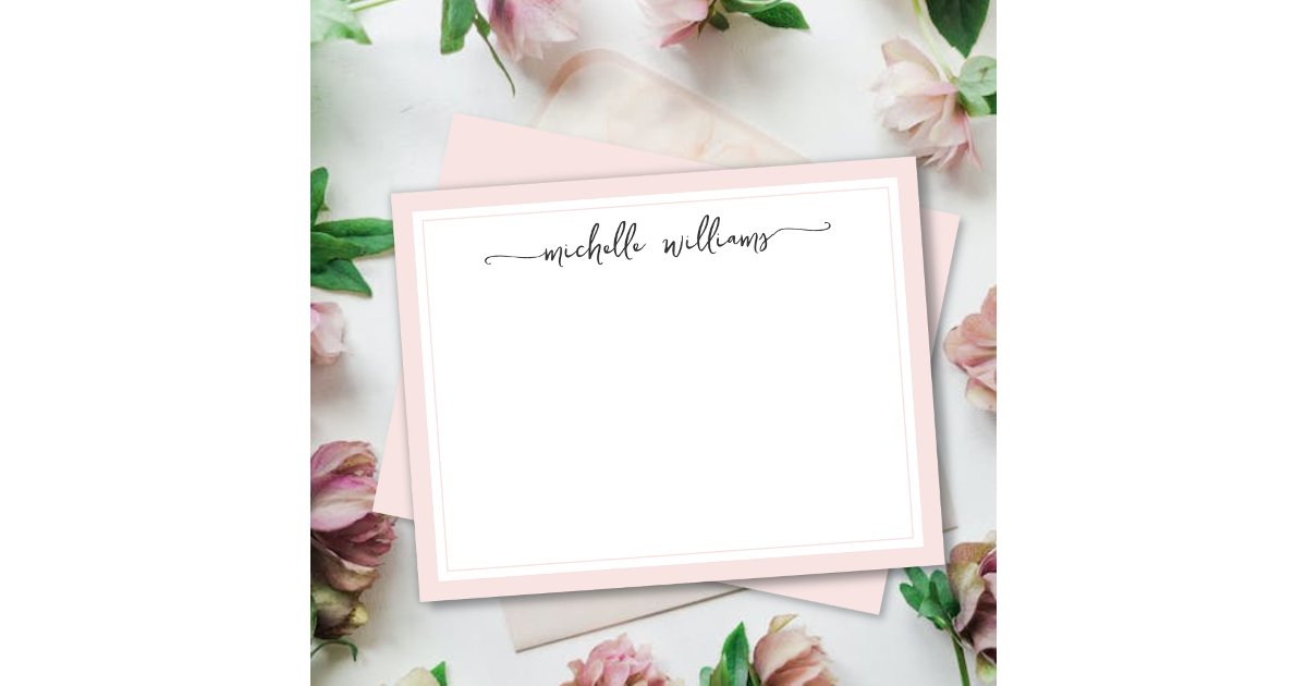Girly Blush Stylish Calligraphy Script Signature N Card | Zazzle