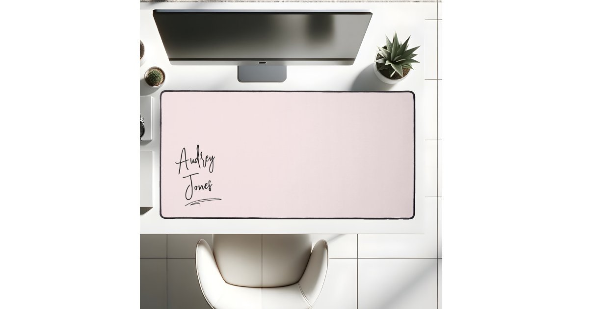 Girly Signature Script Monogram Pink Desk Mat | Zazzle