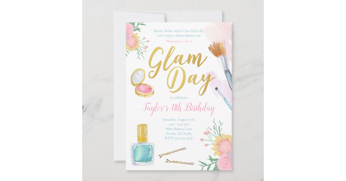 Glam Day Birthday Invitation | Mani Pedi Spa Party | Zazzle