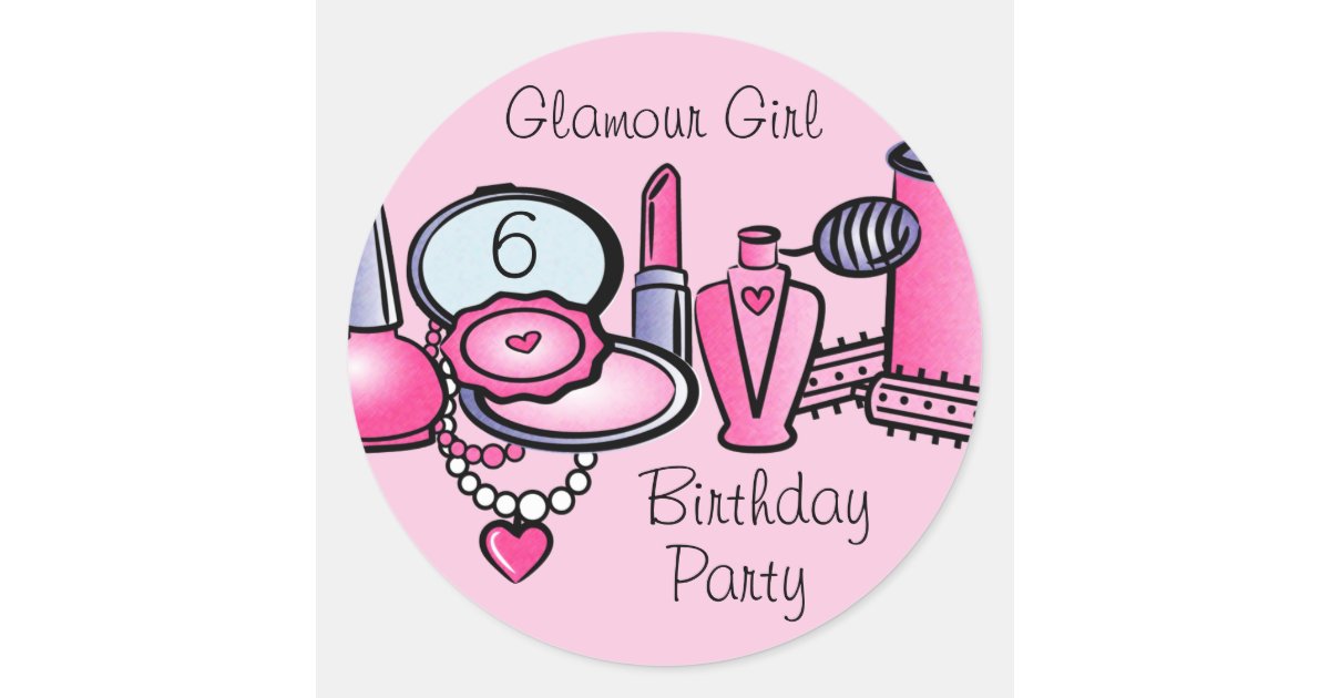 Glamour Girl Birthday Classic Round Sticker | Zazzle